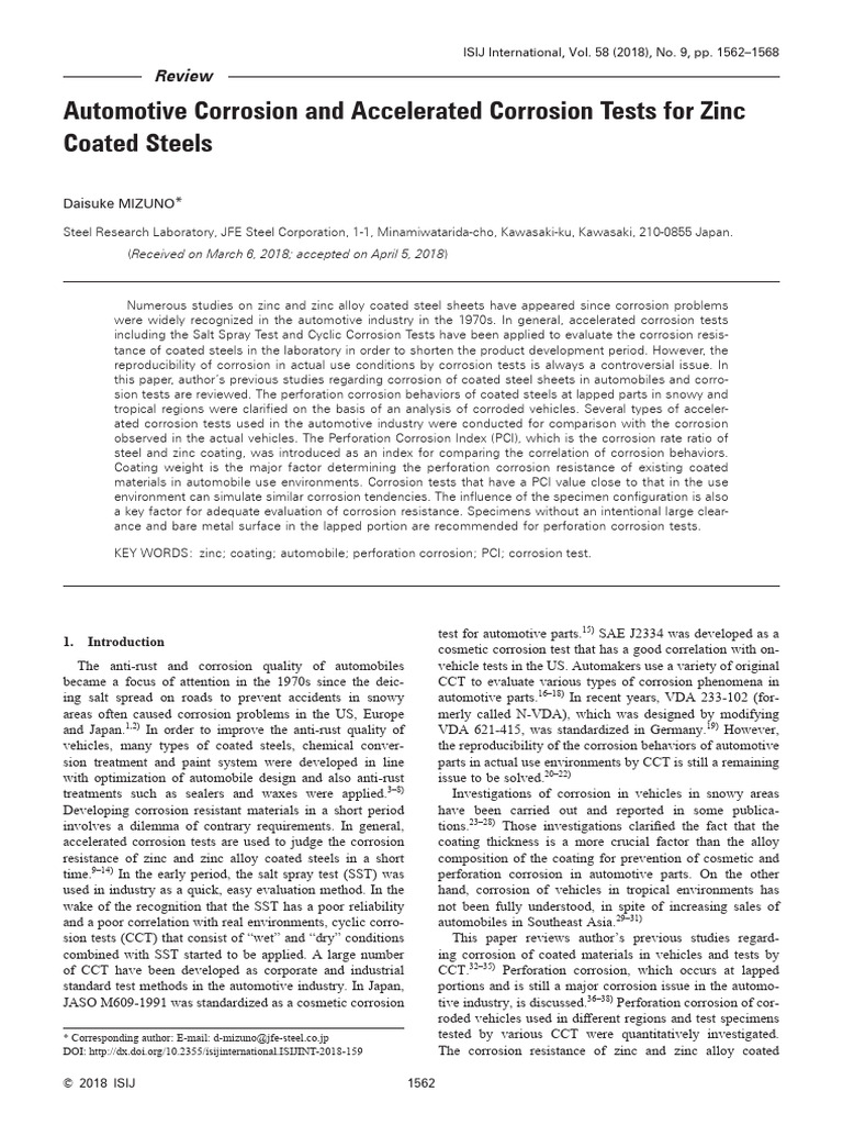 Zinc Coating Corrosion in Automobiles | PDF | Corrosion | Rust