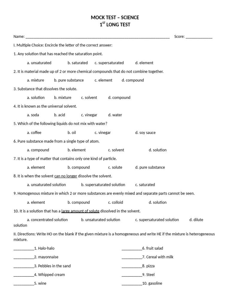 1ST Long Test Reviewer Science 7 | PDF