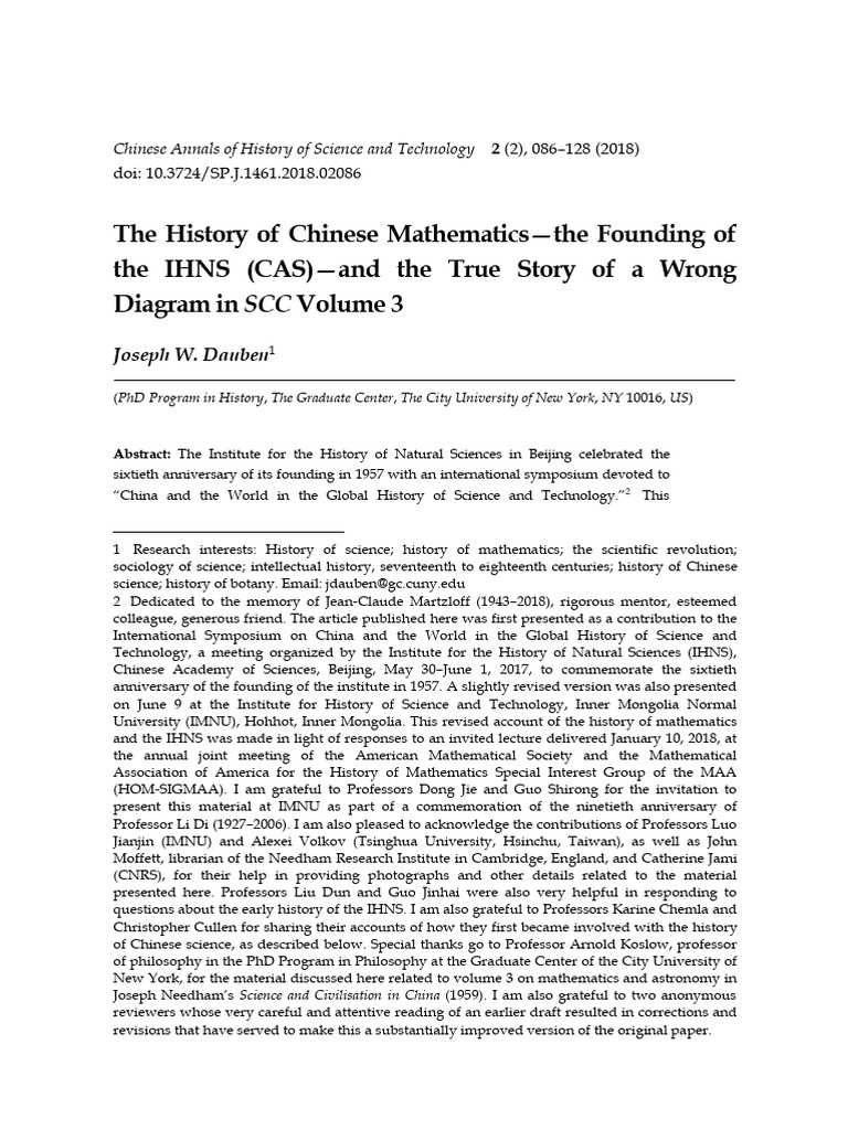 The History of Chinese Mathematics-The Founding of The IHNS (CAS) - and The True Story of A ...