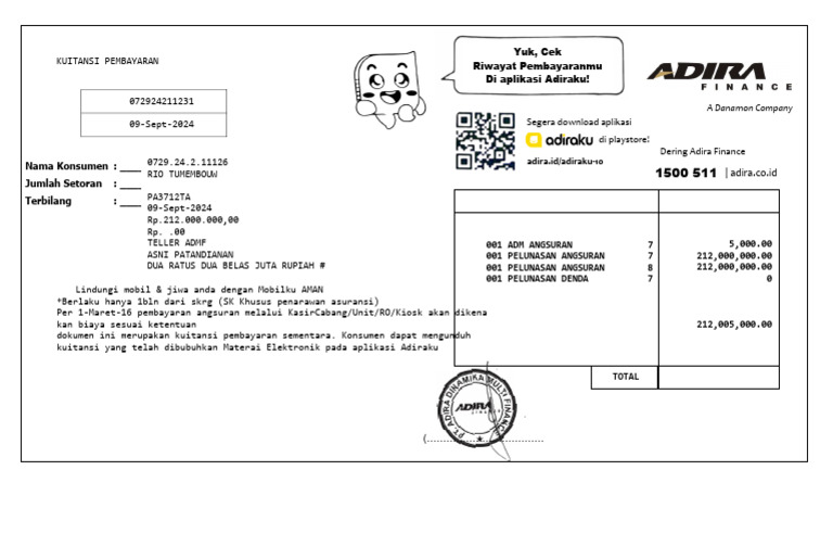 Bukti Setoran Adira Rio | PDF