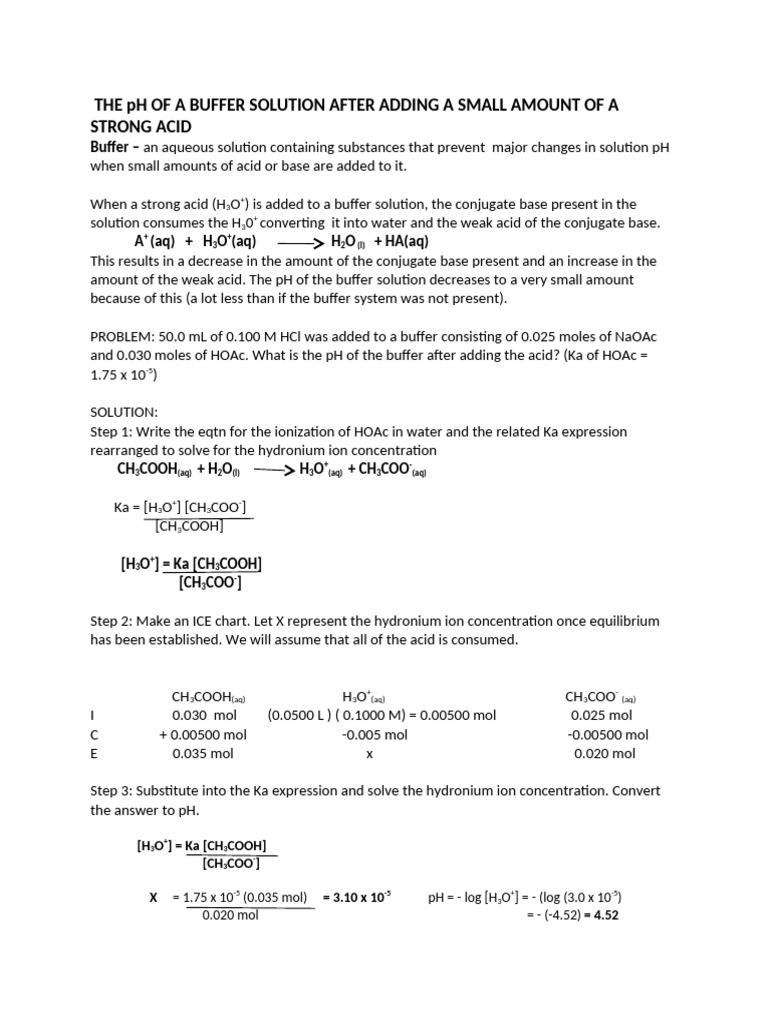 Buffer pH Change with Strong Acid | PDF