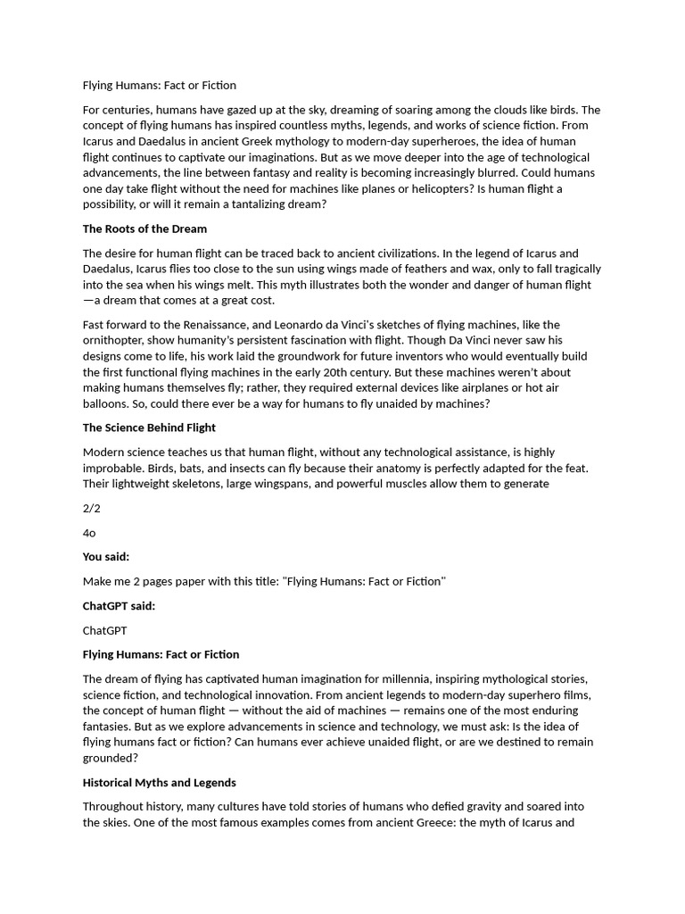 Flying Humans Fact or Fiction | PDF