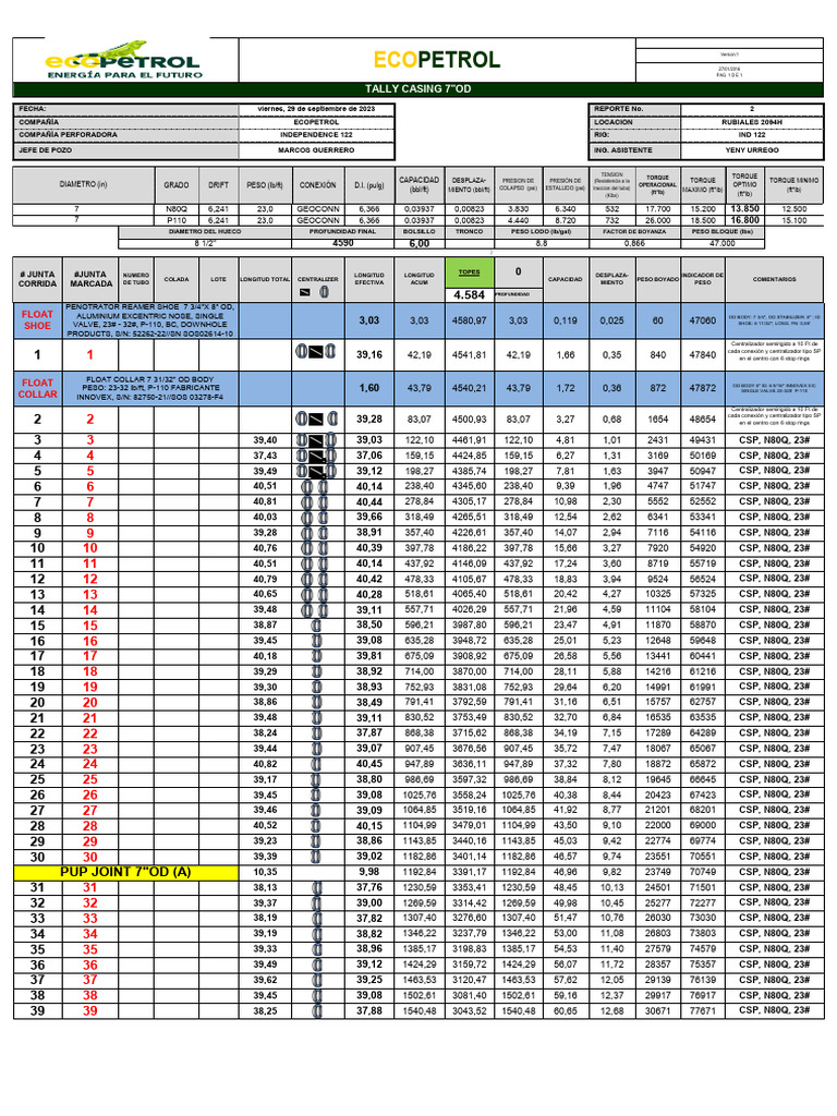 Tally Casing 7.000 RB 2094H | PDF