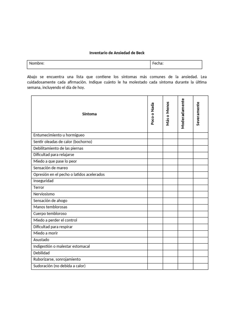 Inventario de Ansiedad de Beck | PDF