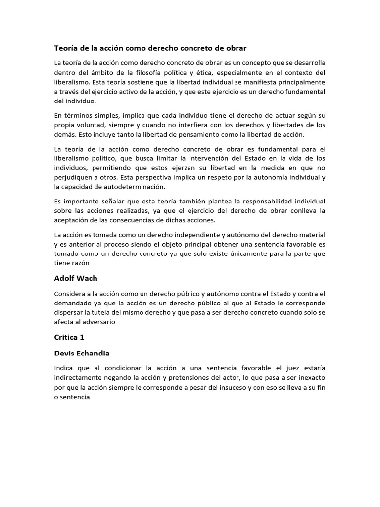 Teoría de La Acción Como Derecho Concreto de Obrar | PDF | Política