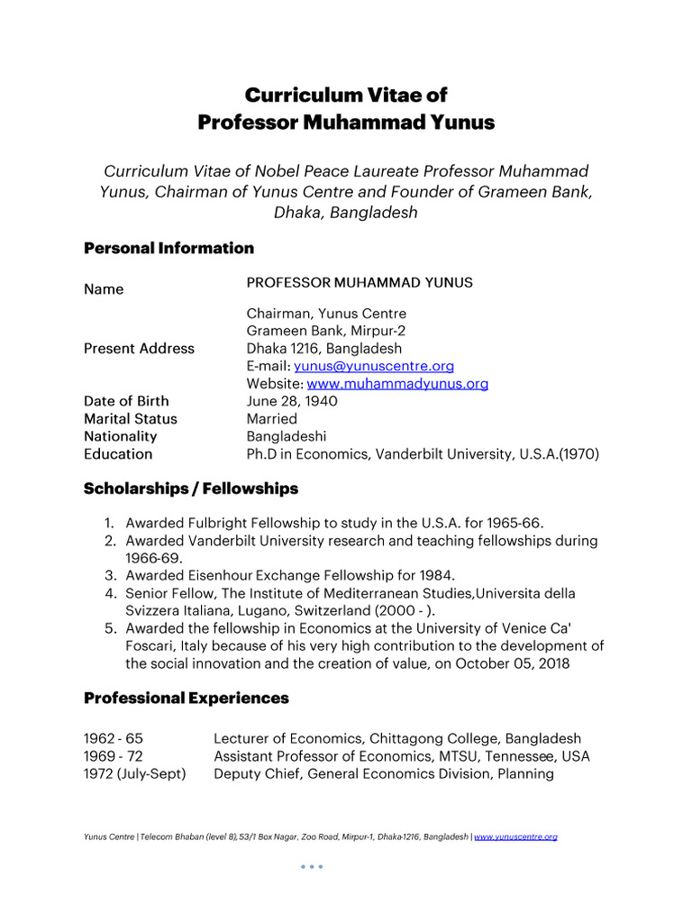 CV of DR Muhammad Yunus 2023 1723131866 | PDF