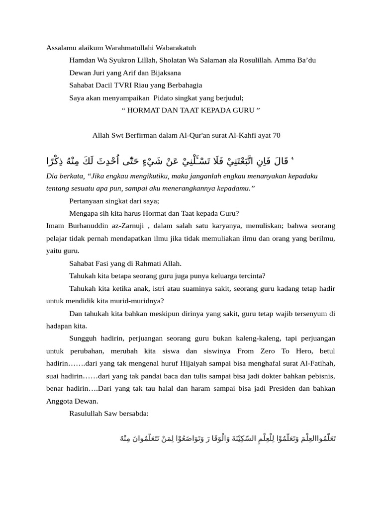 Hormat Dan Taat Pada Guru Aliya | PDF