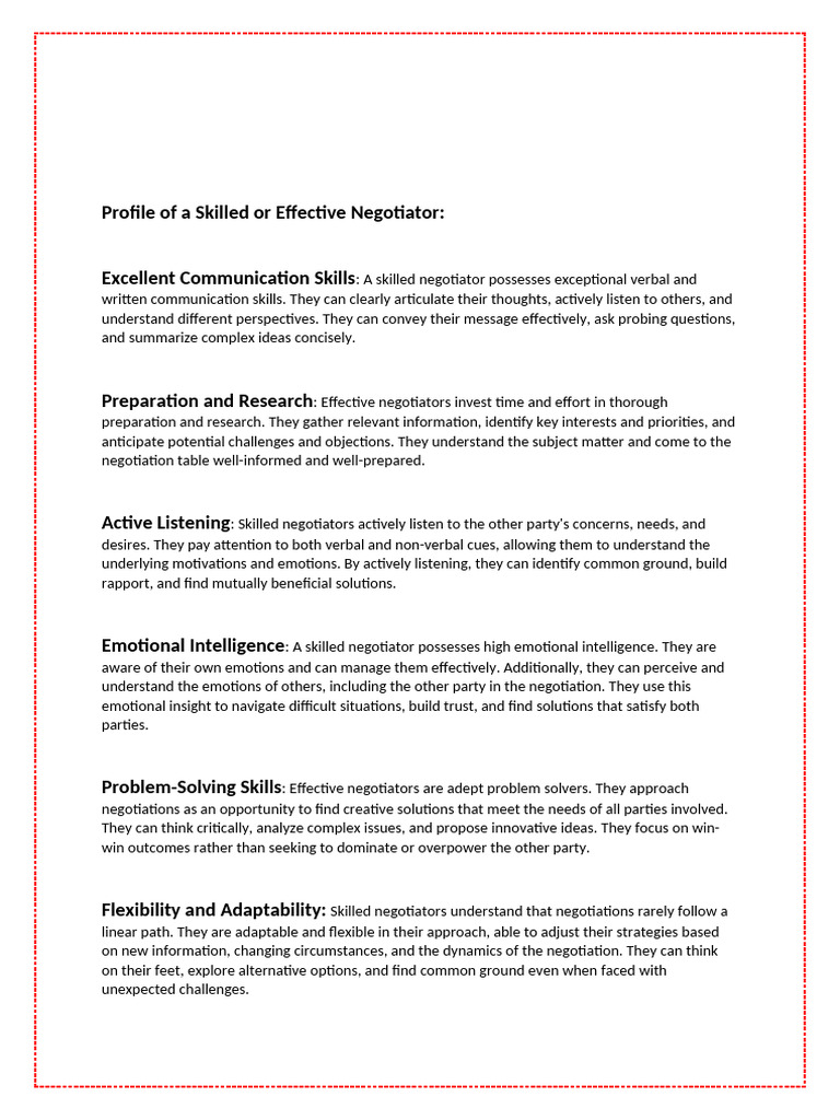 Profile of A Skilled or Effective Negotiator - Docx Lori | PDF