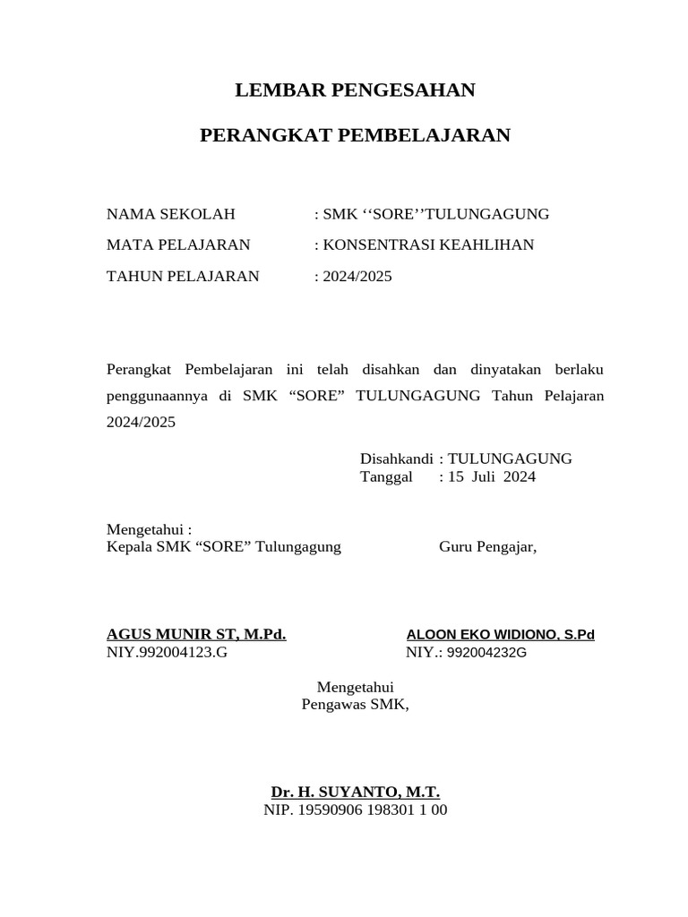 0.1 - Lembar Pengesahan Perangkat Mengajar | PDF