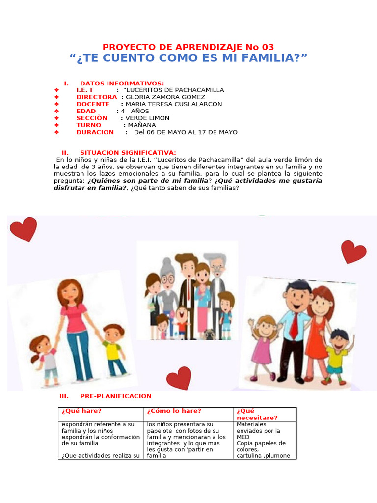 PROYECTO DE APRENDIZAJE No 03 LA FAMILIA | PDF