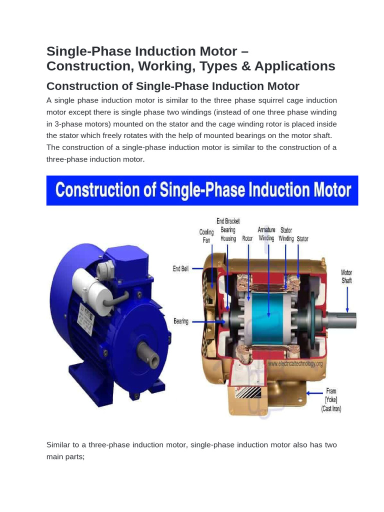 Single Phase Induction Motor | PDF | Electric Motor | Electromagnetic ...