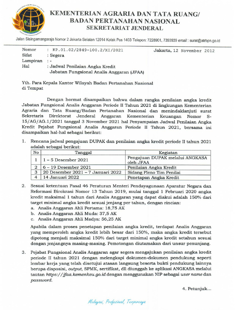 Edaran Penilaian JFAA Periode 2 Tahun 2021 | PDF