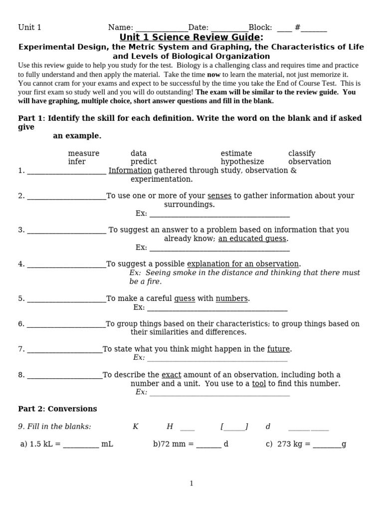 Unit 1 Review Guide | PDF