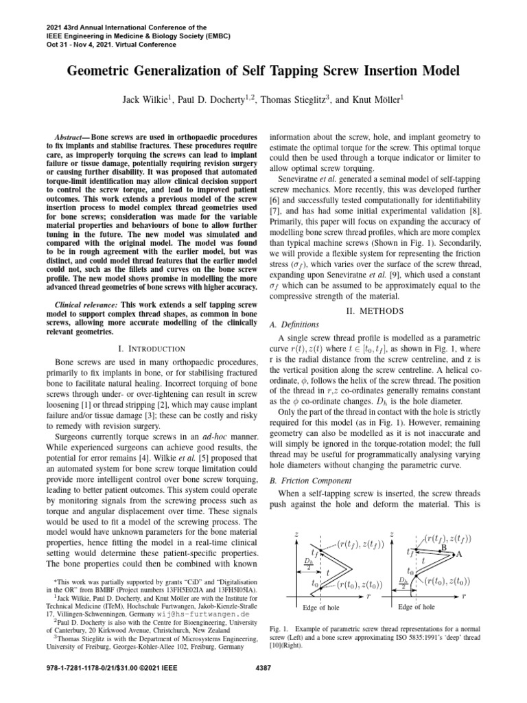 Geometric Generalization of Self Tapping Screw Insertion Model | PDF