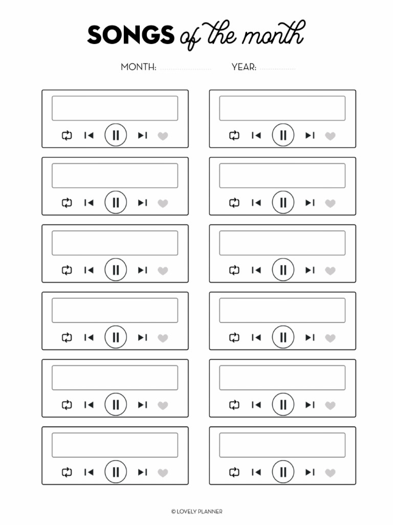 PDF Songs of The Month Planner Insert - by Lovely Planner | PDF