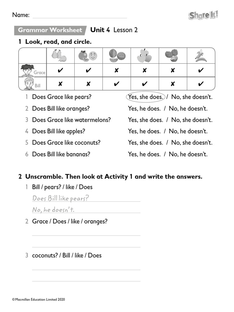 Grammar Unit 4 Lesson 2 (08-07) | PDF