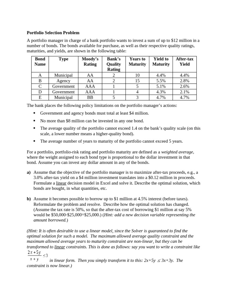 Portfolio Selection Problem Rev 2 | PDF