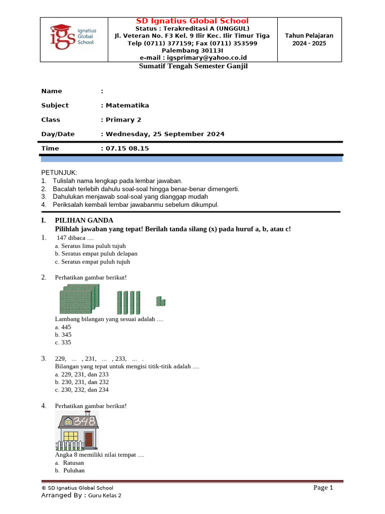 Soal & Kunci Pts Ganjil MTK 2 | PDF
