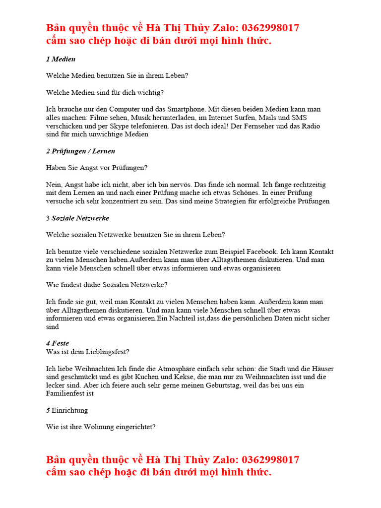 45 Chủ Đề Goethe Zertifikat A2 Sprechen Teil 1 | PDF