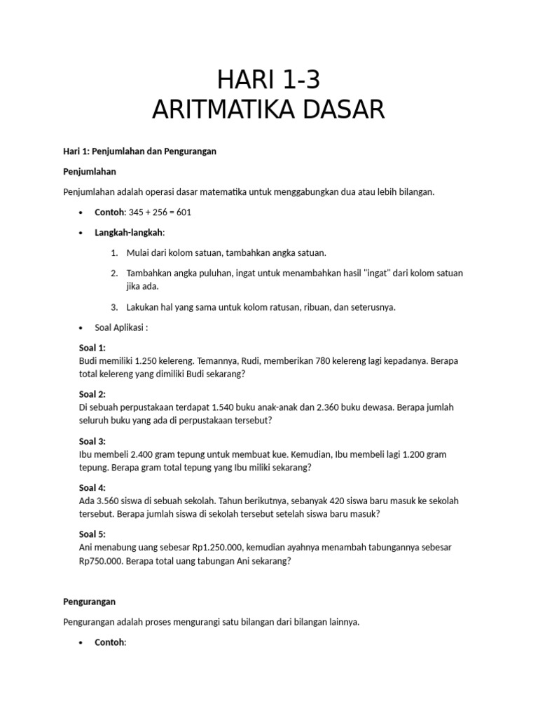 HARI 1 - 3 (Aritmatika Dasar) | PDF