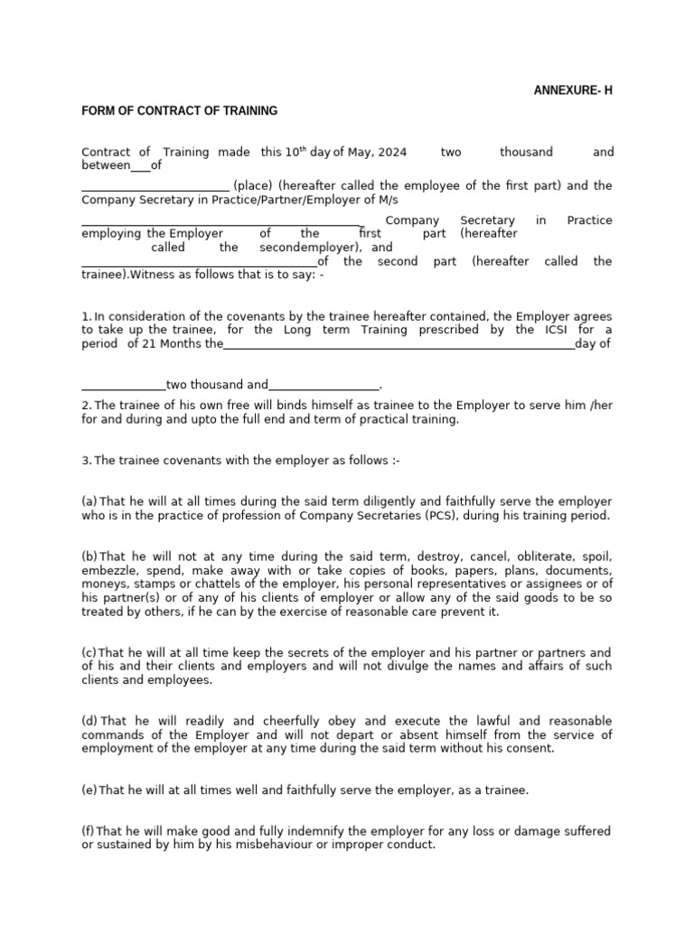 ICSI 21-Month Training Contract Template | PDF | Apprenticeship ...