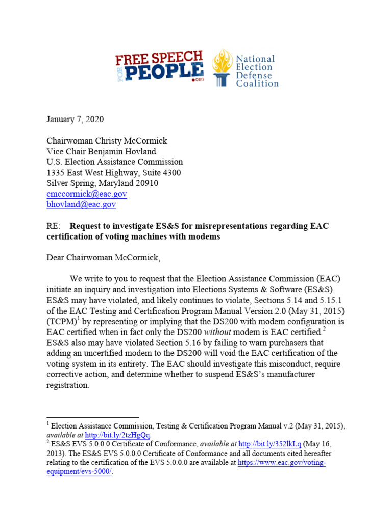 Eac - Ess Letter Re Modems With Attachments 01.07.20 | PDF ...