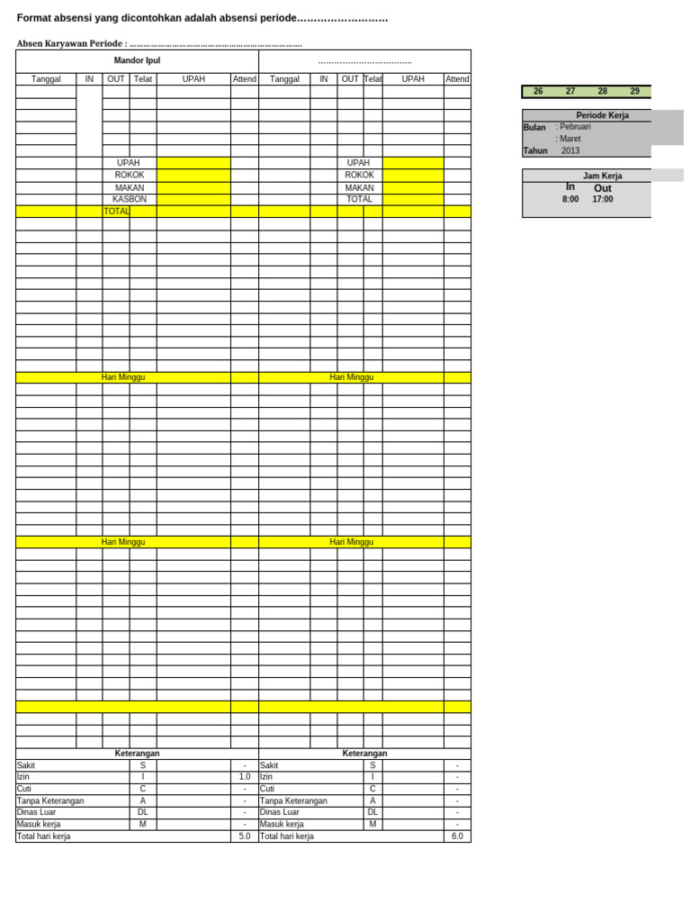 11 Mei Bogor Format Absen Tukang | PDF