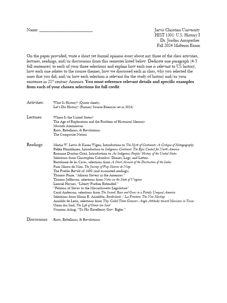 US HIST 1 Midterm | PDF