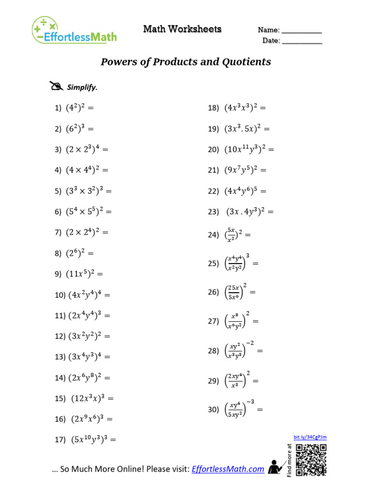 课时1练习3 Powers of Products and Quotients | PDF