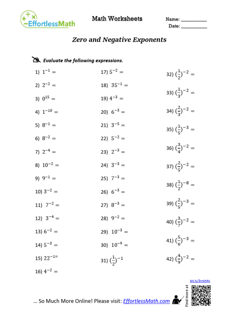 课时1练习4 Zero and Negative Exponents | PDF