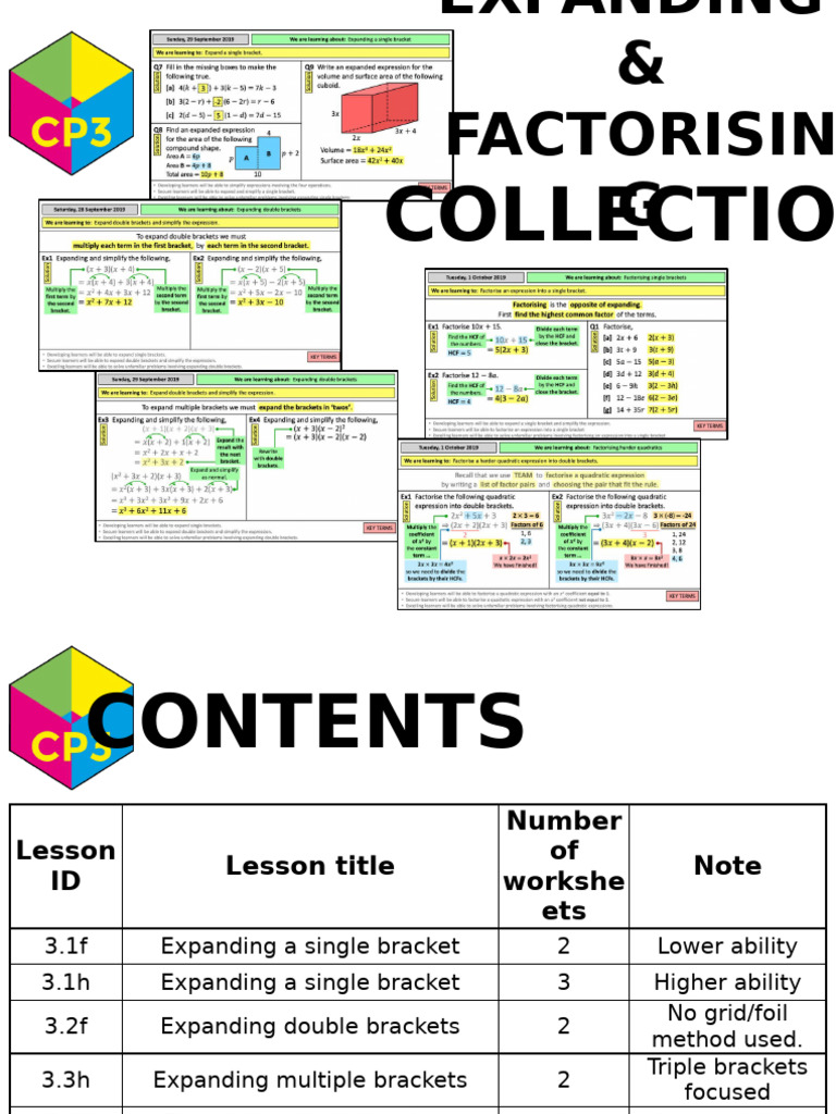 Contents Expanding and Factorising Collection | PDF