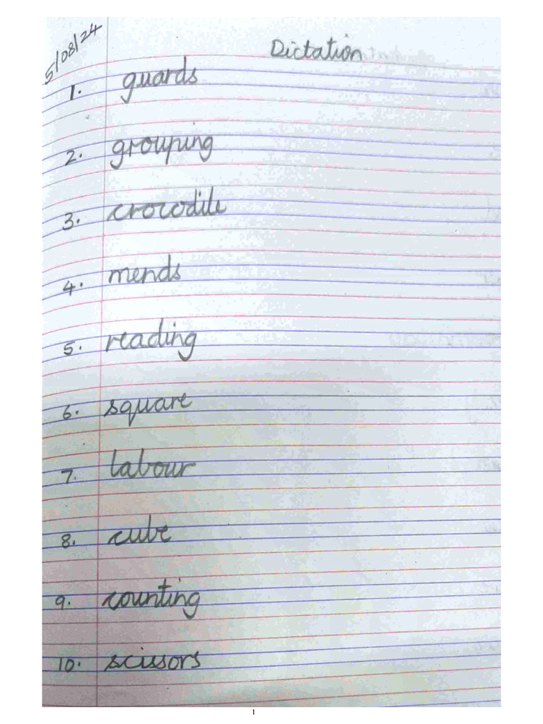 Dictation Words August | PDF
