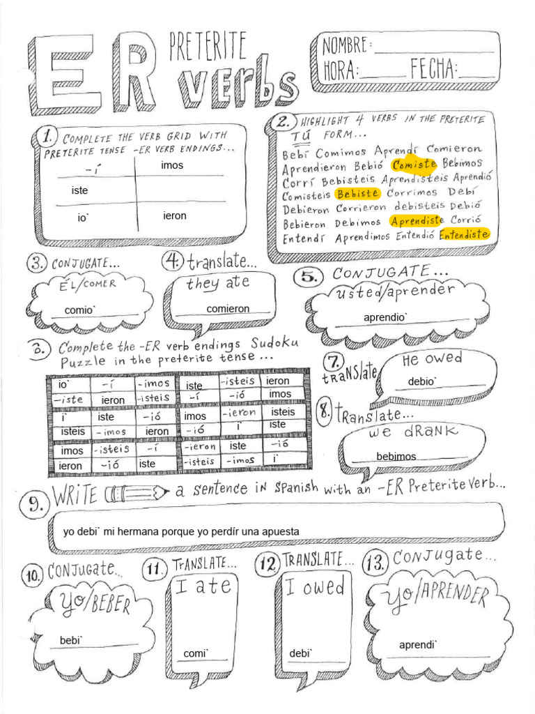 Er Preterite Practice | PDF