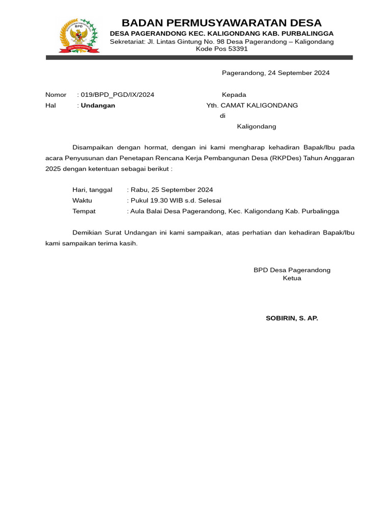 Surat Undangan BPD | PDF