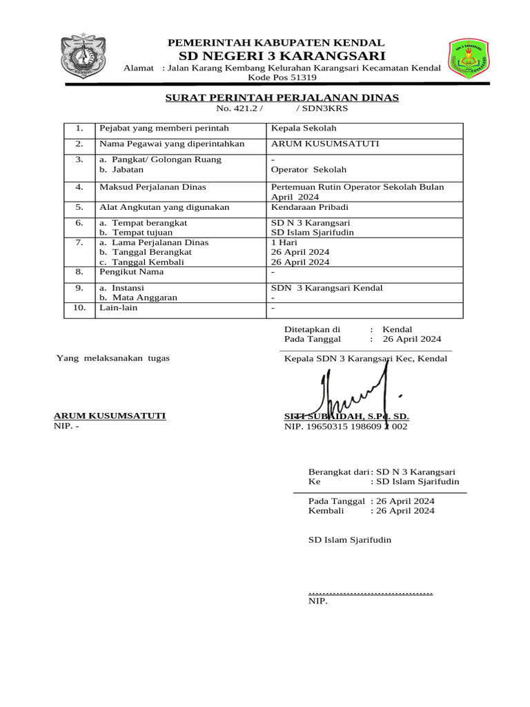 Kelengkapan SPJ Perjl Dinas-Ops April 2024 | PDF