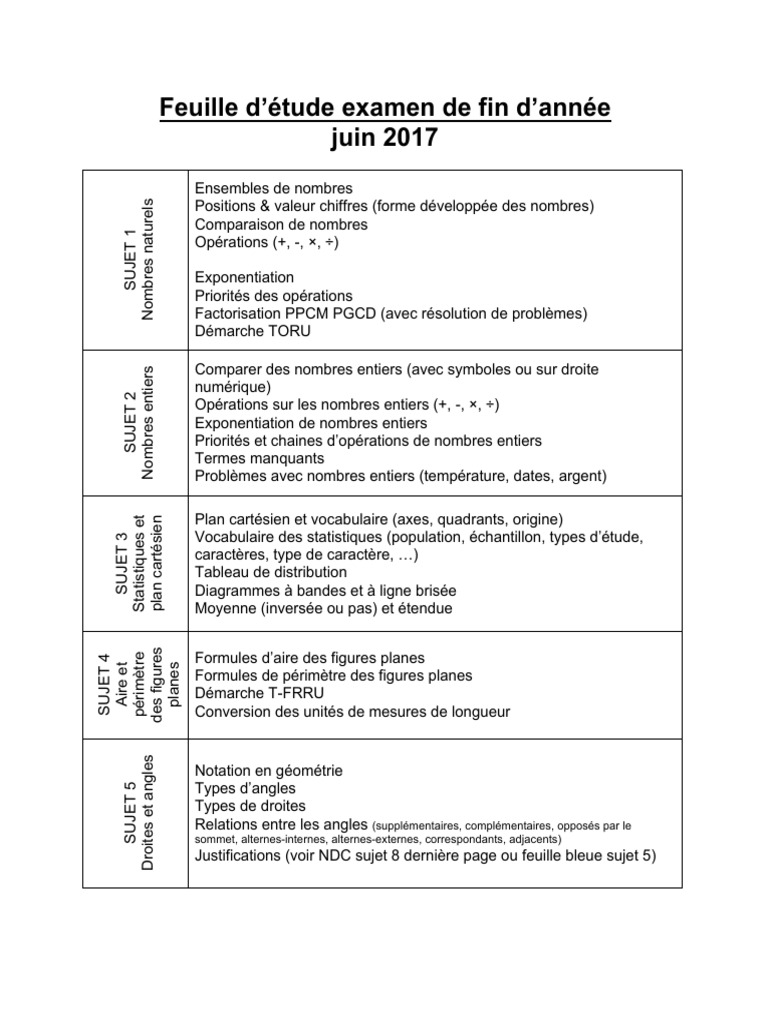 Feuille Detude Examen de Fin Dannee | PDF