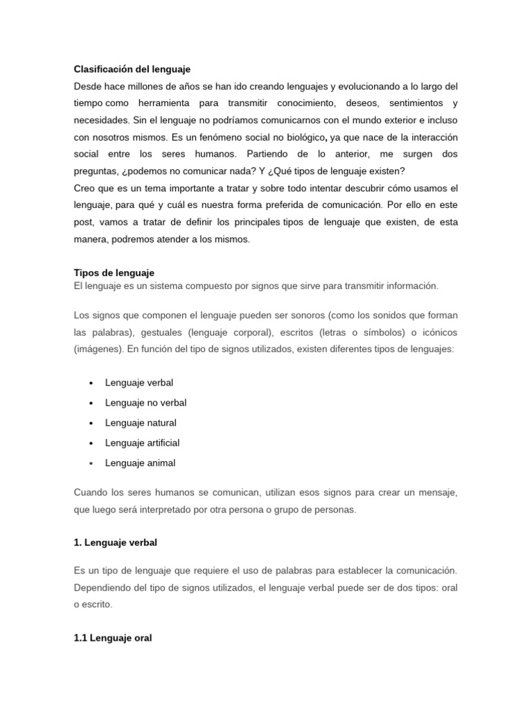 Helkin Clasificacion Del Lenguaje | PDF