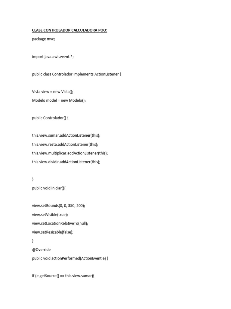 Clase Controlador Calculadora Poo | PDF