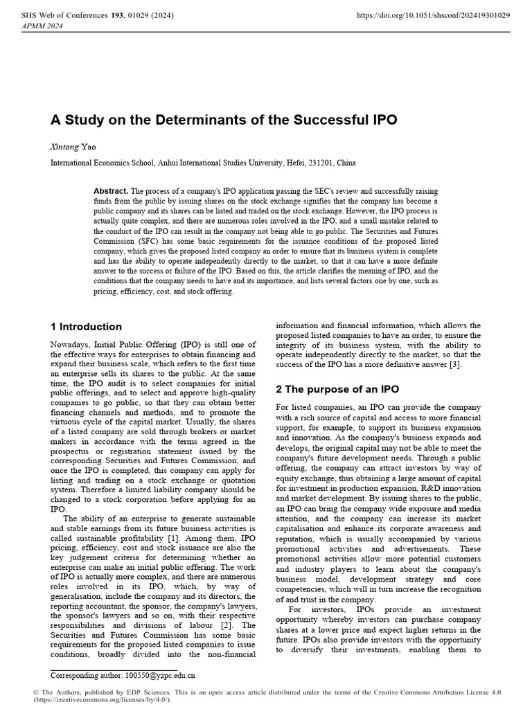 Thesis Paper | PDF | Initial Public Offering | Career & Growth