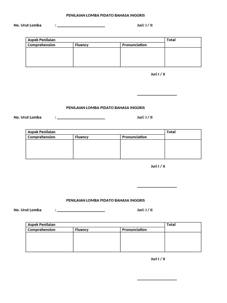 Penilaian Lomba Pidato Bahasa Inggris | PDF Penilaian Lomba Pidato Bahasa Inggris | PDF