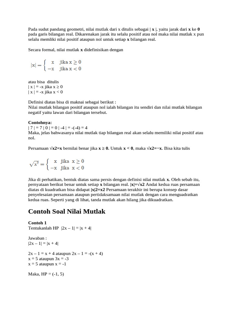Rangkuman Nilai Mutlak | PDF