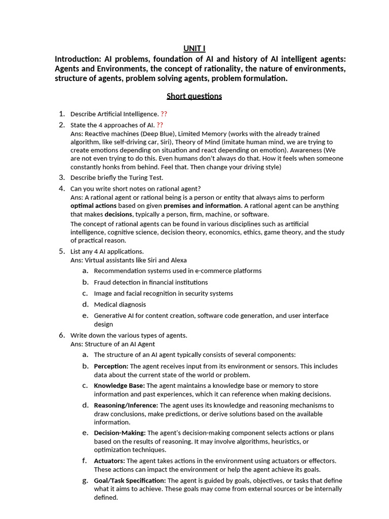Question Bank PAI Unit I+II-PartiallyAnswered | PDF