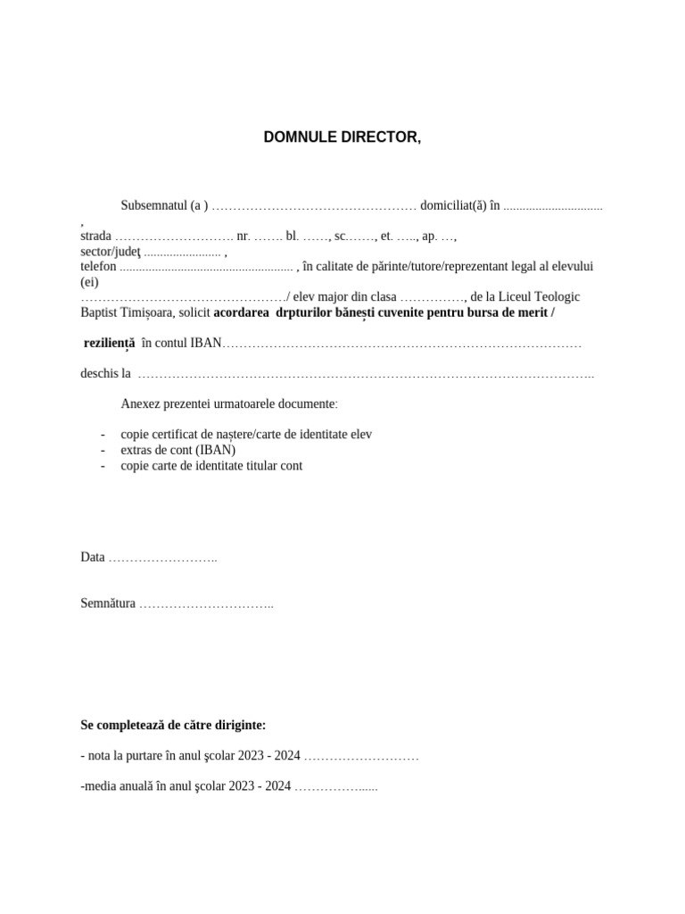 LTB - Cerere Virament Bursa Merit | PDF