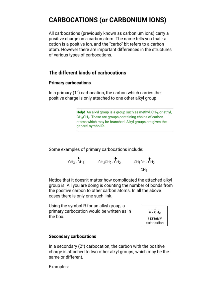 Carbocations (Or Carbonium Ions) | PDF