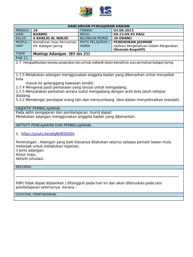 MINGGU 18 RPH CTH RPH PJK T6 | PDF