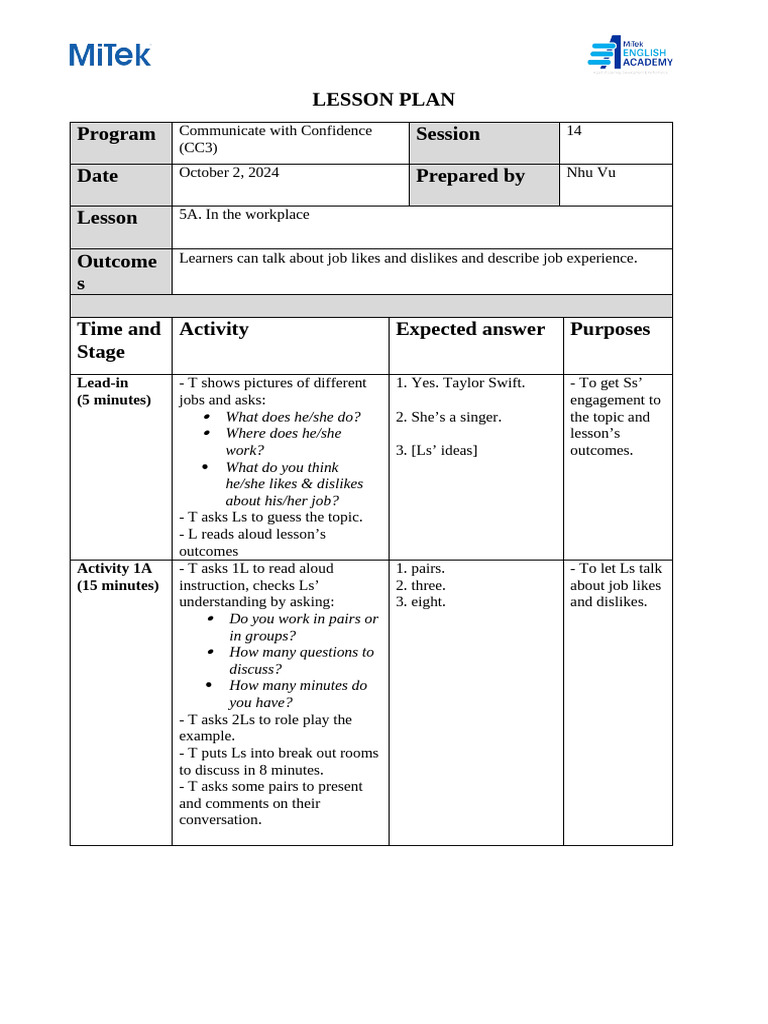 Lesson Plan. CC3. 5A | PDF | Lesson Plan | Cognition