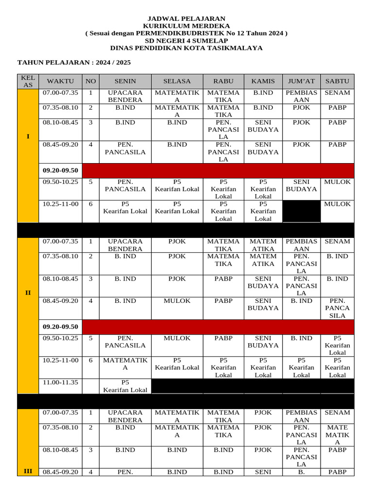 Jadwal Pelajaran Kurmer | PDF