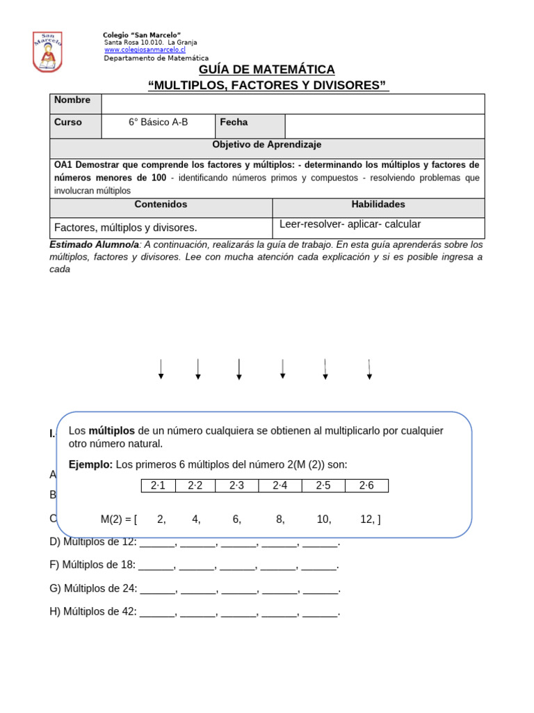 Factores y Multiplos Con Evaluación | PDF