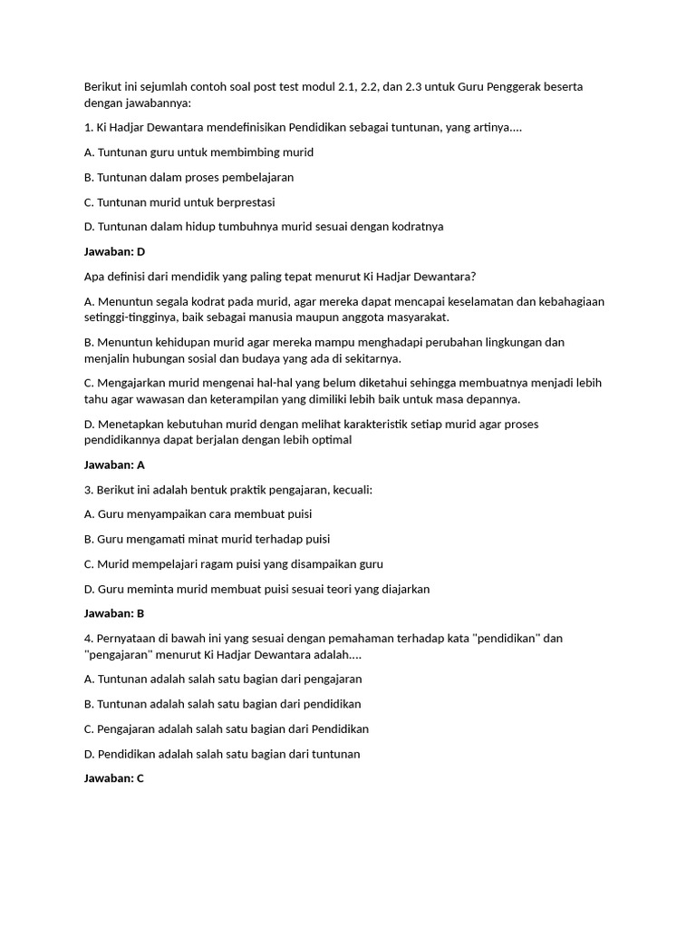 Berikut Ini Sejumlah Contoh Soal Post Test Modul 2 | PDF