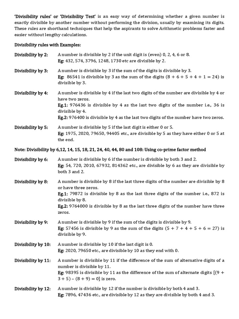Divisibility Rules | PDF